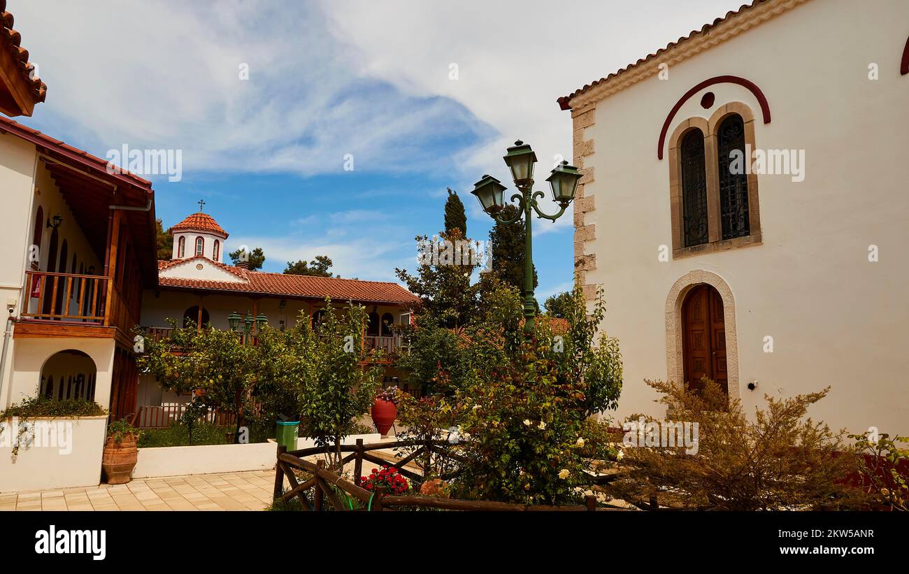 Faneromeni Monastery, courtyard, red tiled roofs, lantern, hexagonal ...