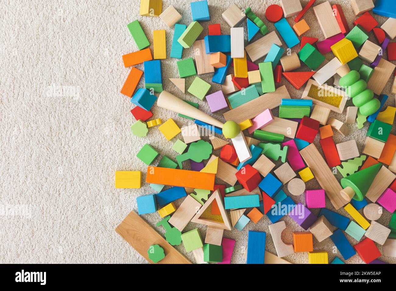 Wooden bricks Montessori materials colored construction details random ...