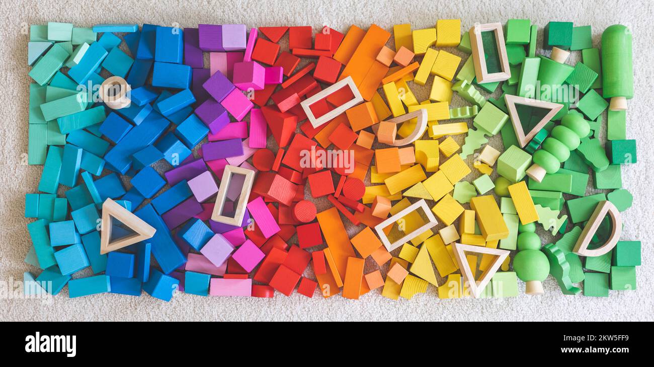 Rainbow spectrum Montessori material wooden bricks row imagination ...