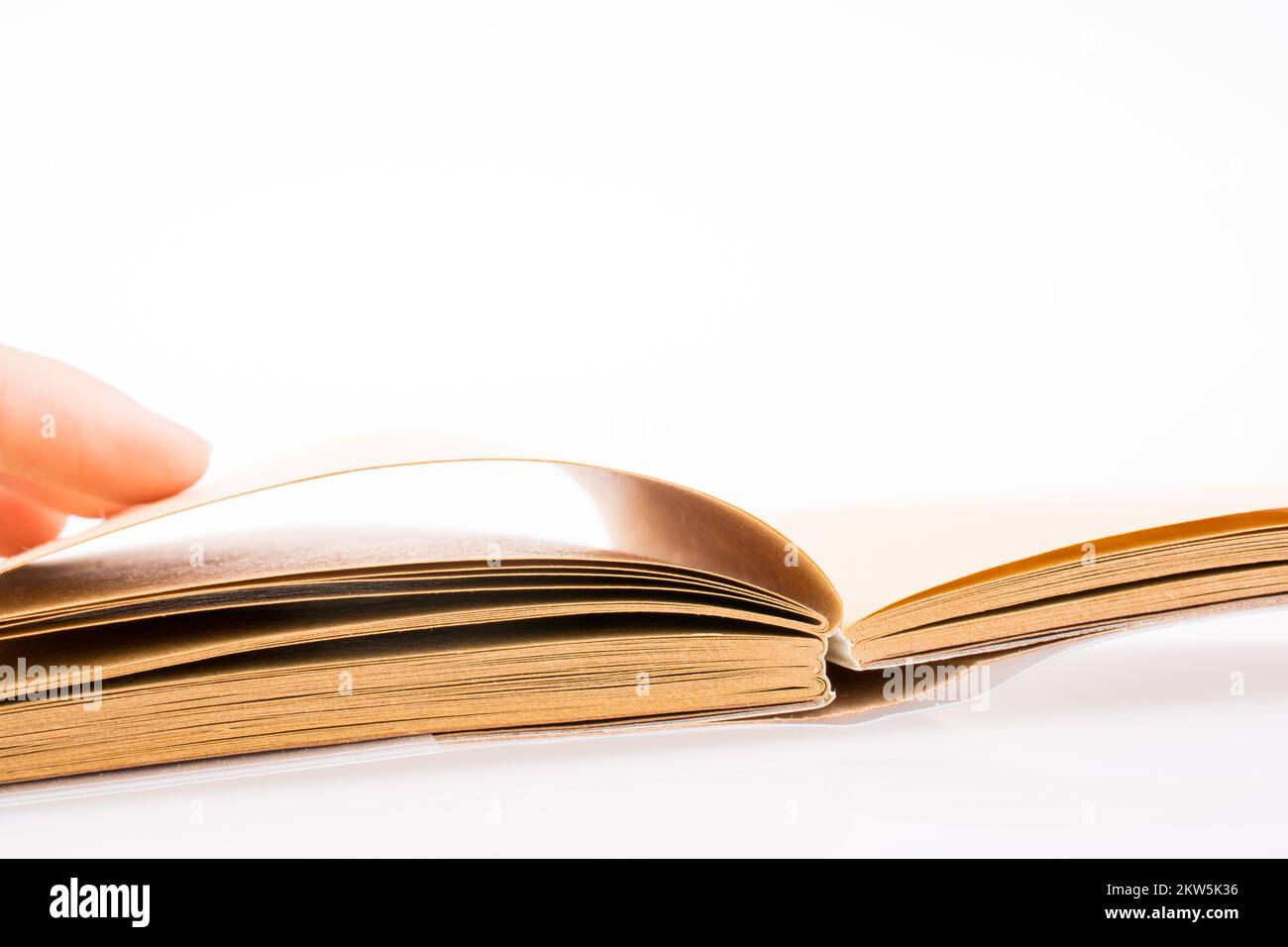Hand holding a notebook on a white background Stock Photo - Alamy
