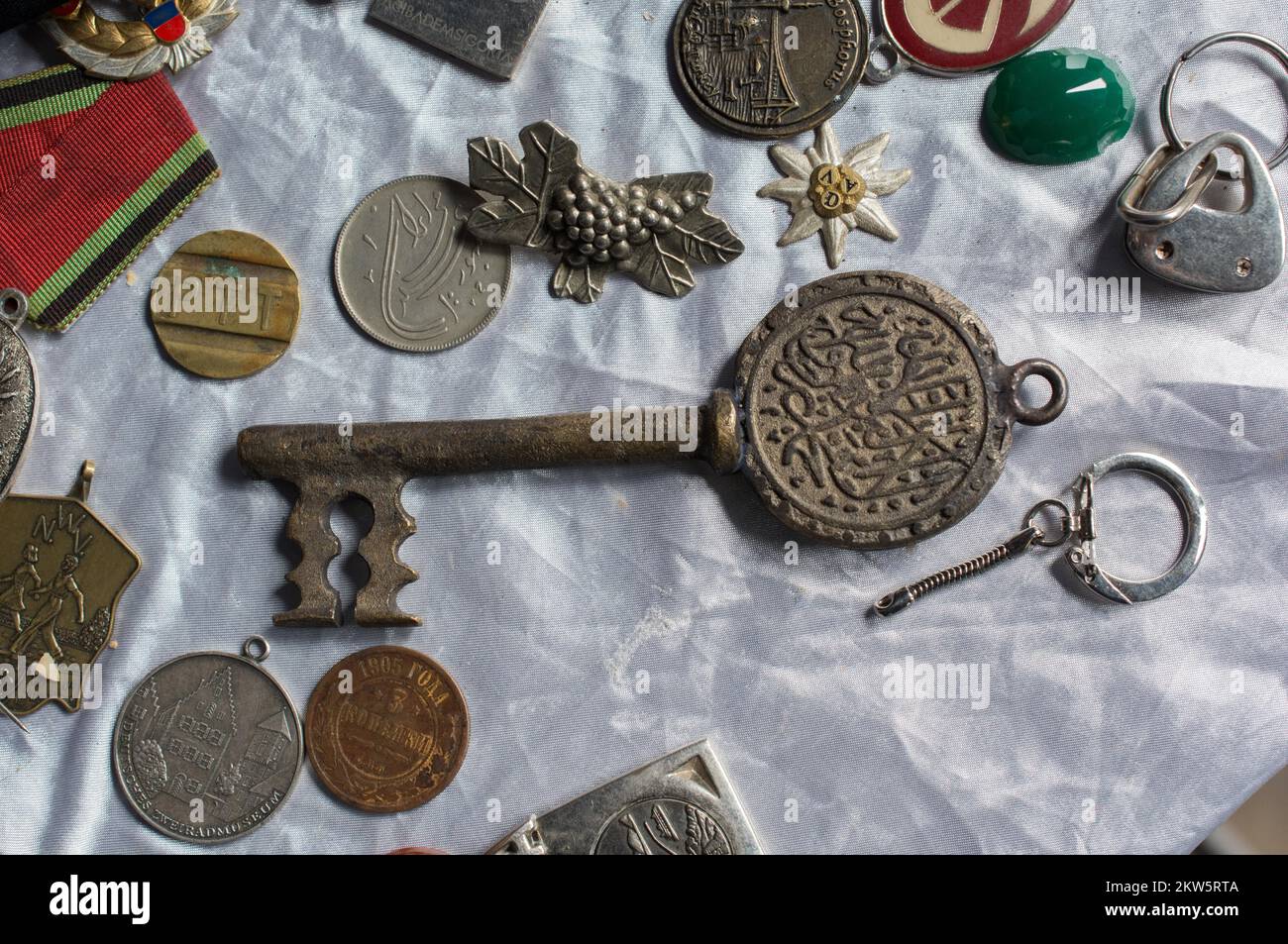 Retro styled color decorativel key made of metal Stock Photo - Alamy