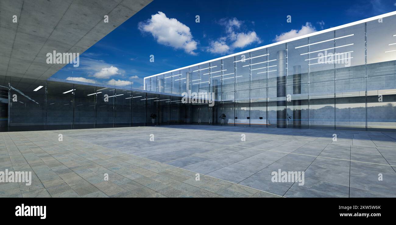 Modern glass wall commercial buildings exterior. Realistic 3d rendering ...
