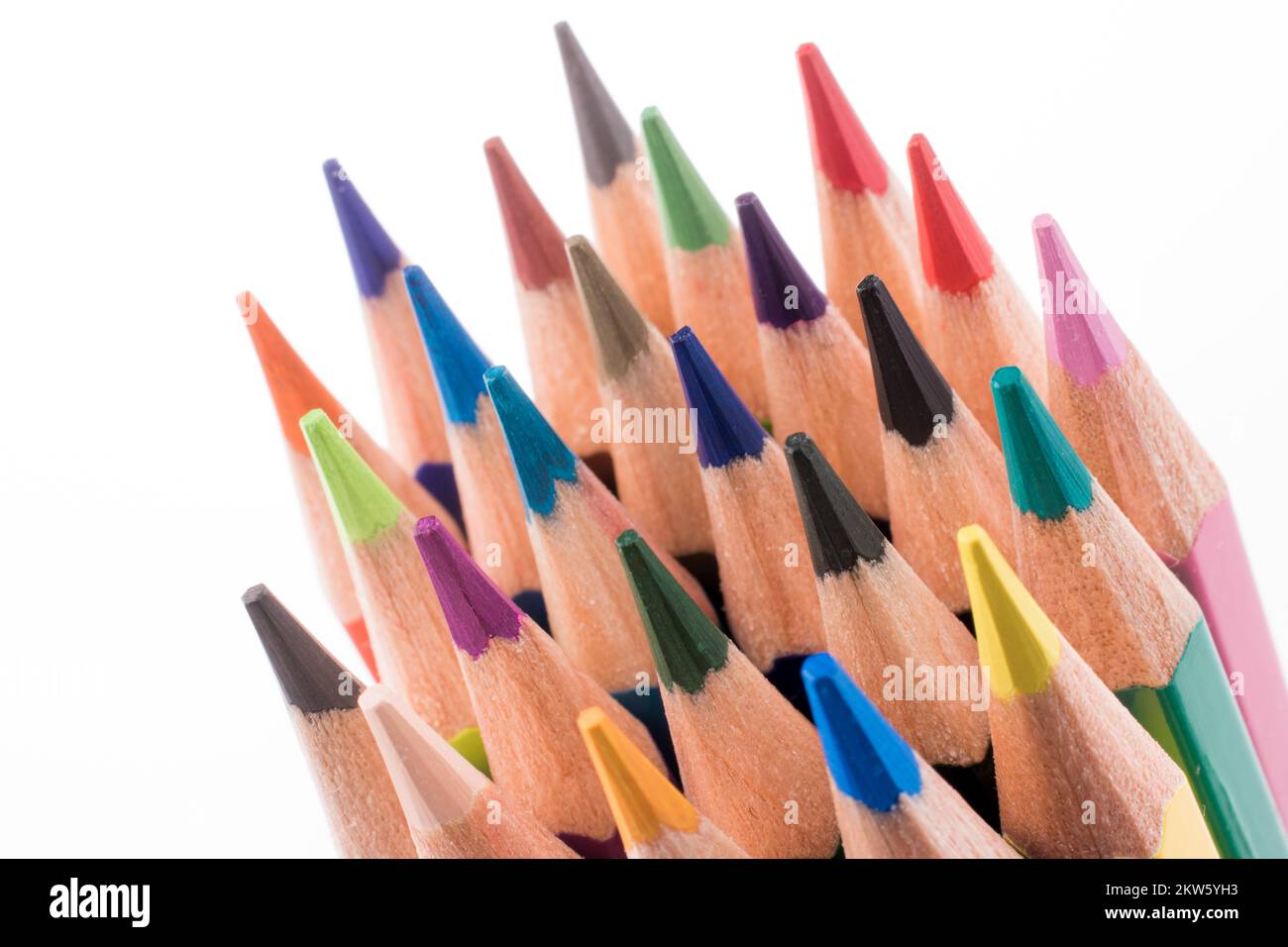 Color pencils of various color on a white background Stock Photo - Alamy