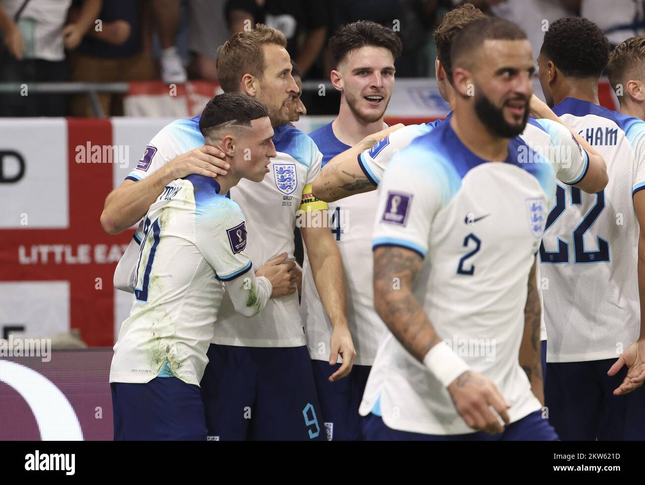 Phil Foden of England celebrates his goal with Harry Kane and teammates ...