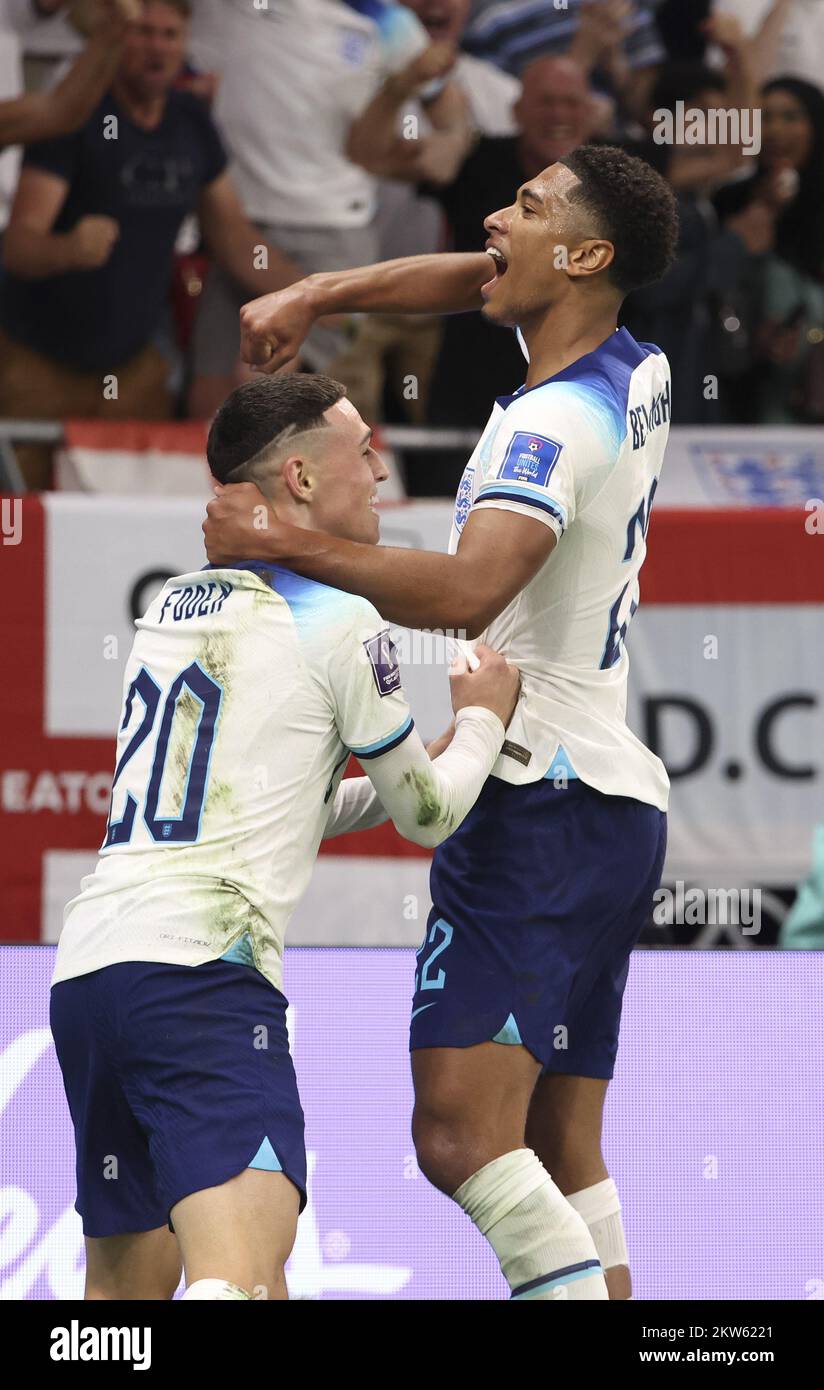 Phil Foden of England celebrates his goal with Jude Bellingham during ...