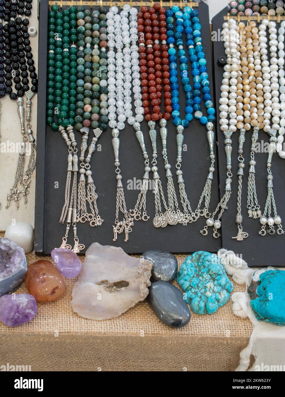 Set of praying beads of various colors and semi precious stones Stock ...
