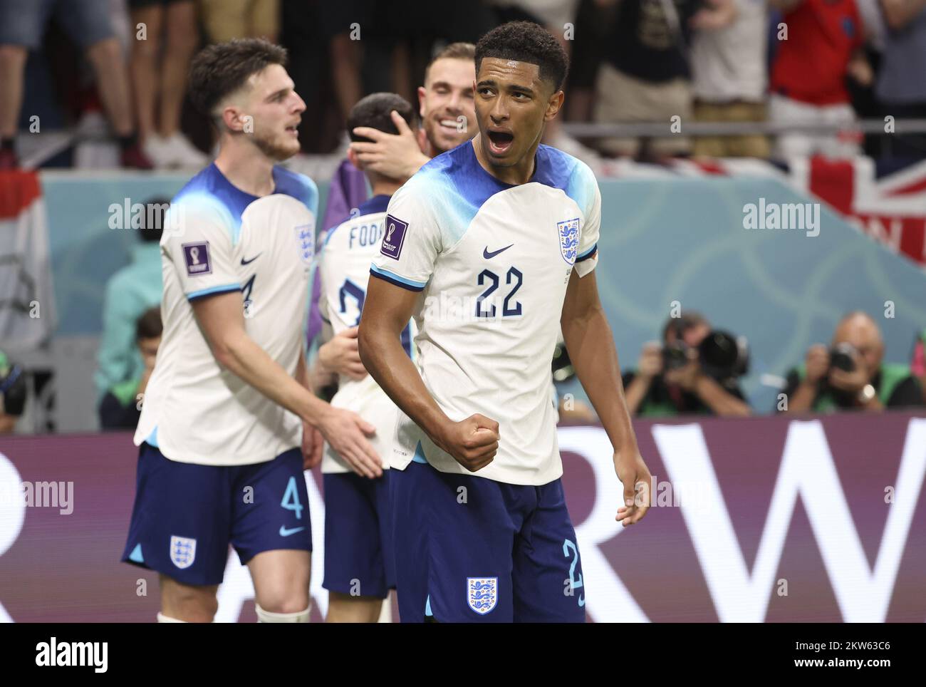 Jude Bellingham of England celebrates the goal of Phil Foden during the ...