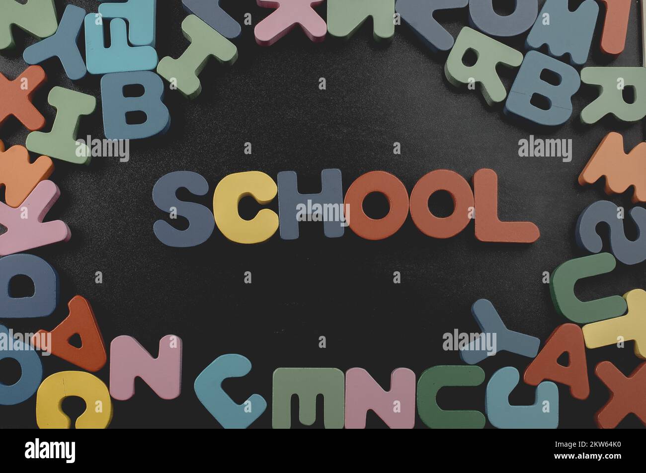 Colorful Letters of Alphabet made of wood and school wording Stock ...