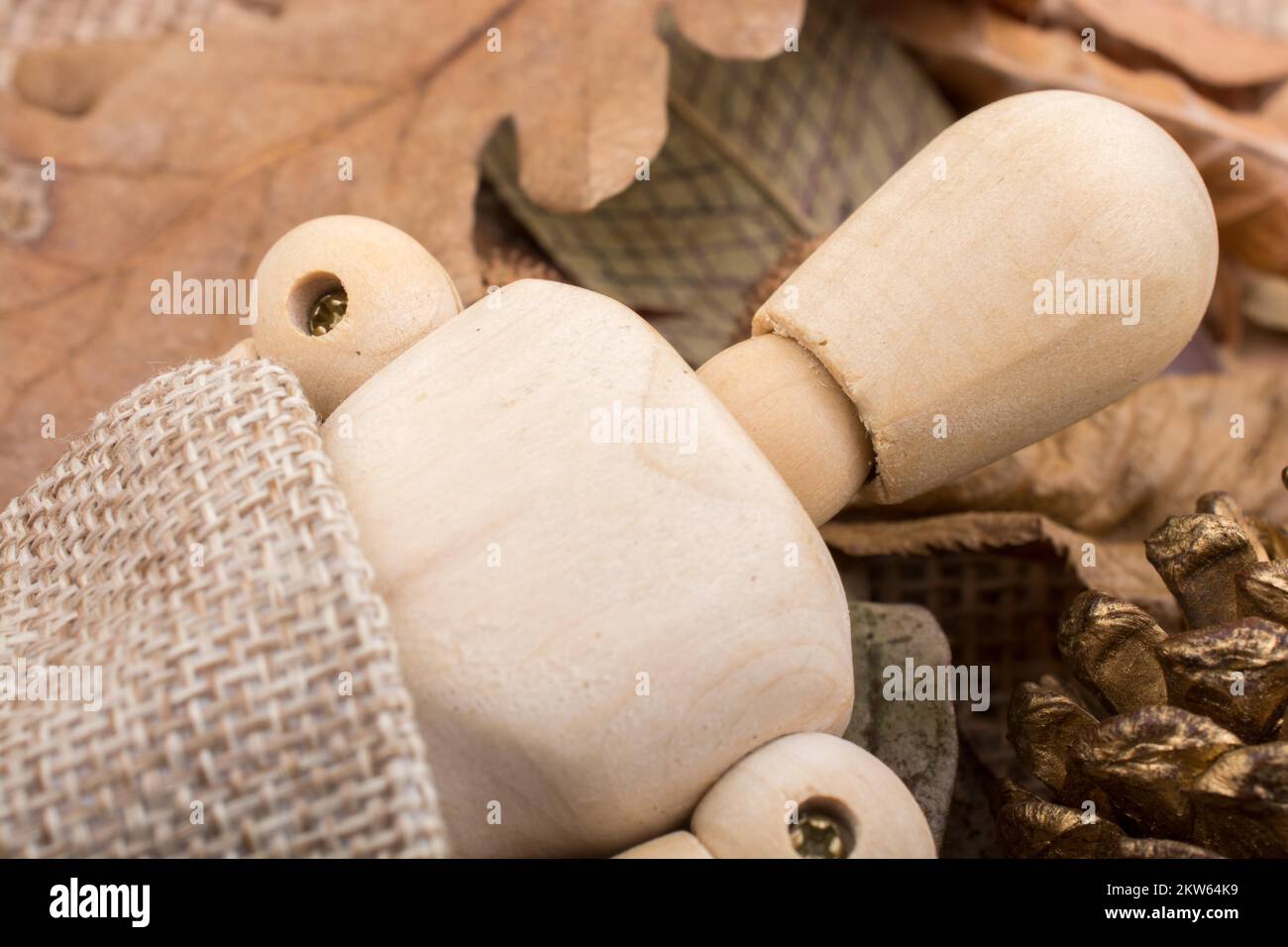 Wooden dolls posing amid autumn background Stock Photo - Alamy