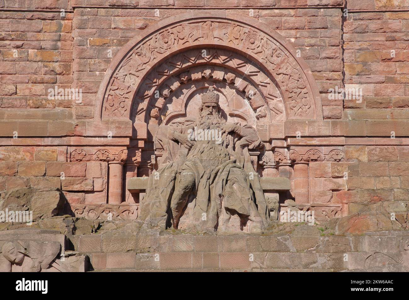 Emperor Barbarossa statue in red stone, Kyffhäuser Monument, Kyffhäuser ...
