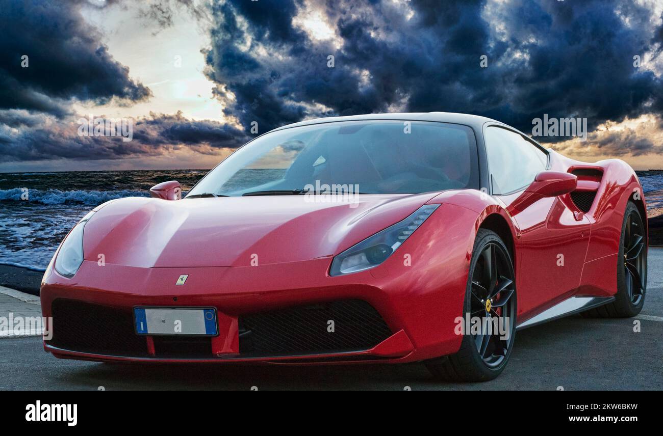 Rome, Italy November 22, 2022: Fast and luxury model sports car Ferrari 488 GTB from Ferrari ...