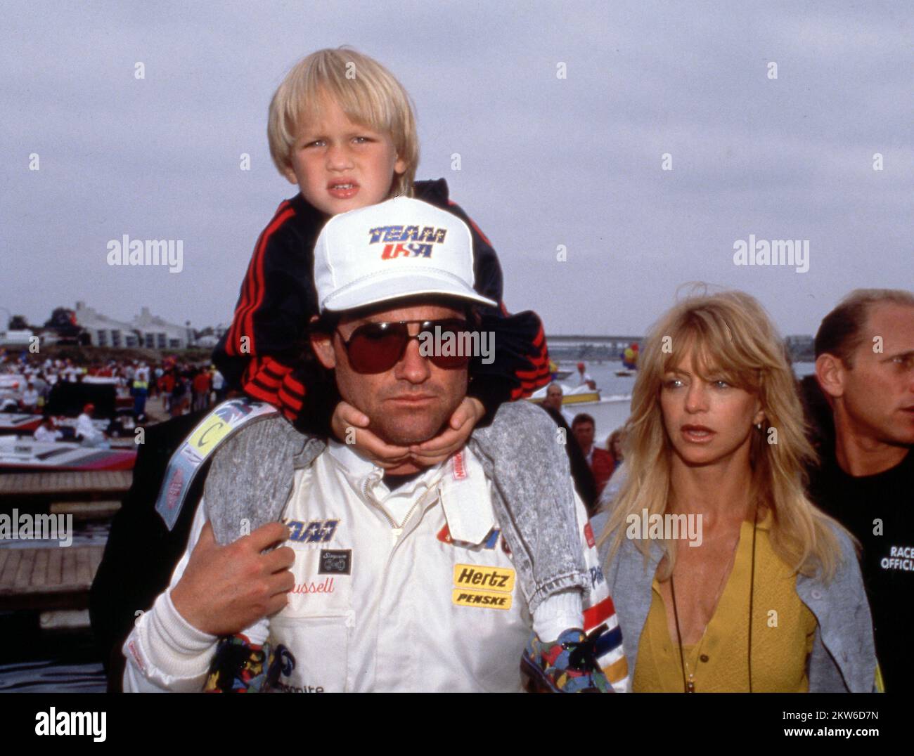 Kurt Russell And Goldie Hawn With Son Wyatt Russell At The 1990 Long Beach Opt Race In Long