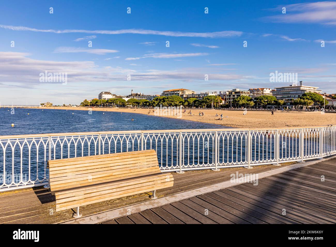 People on the beach and the seafront, city view, Arcachon Bay, Arcachon ...