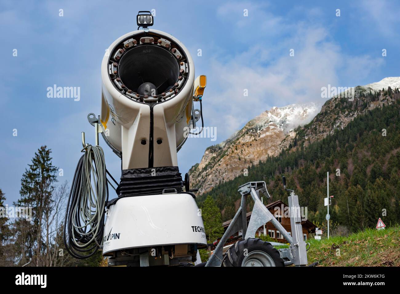 Mobile propeller gun, snow gun, Allgäu Alps, Allgäu, Bavaria, Germany ...