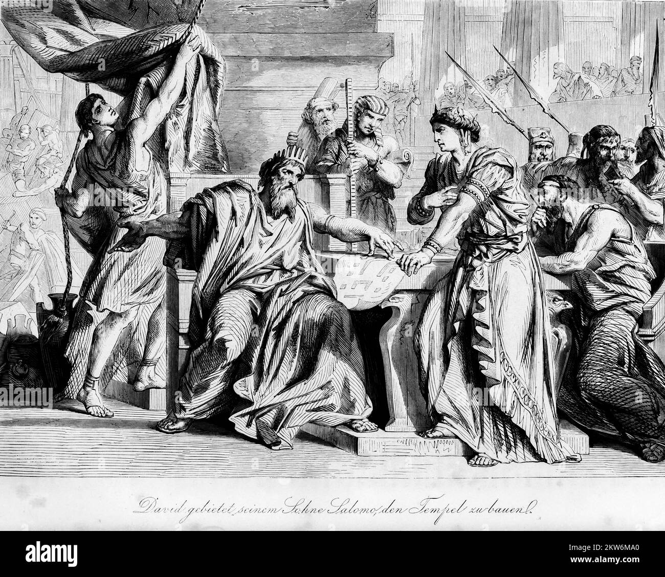 David commands his son Solomon to build the temple, son, crowd, king ...
