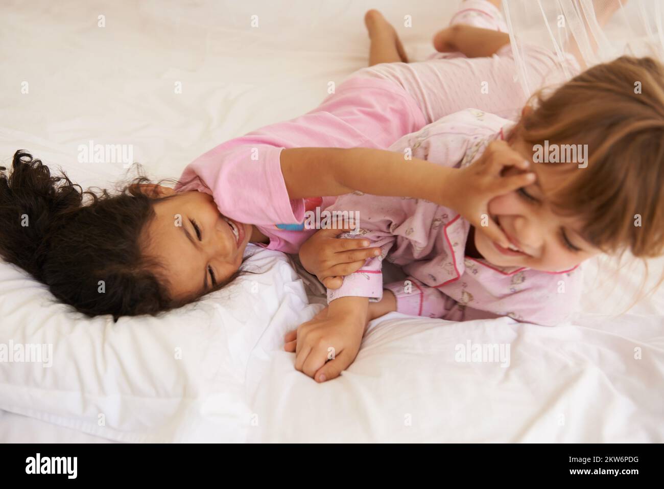 I LOVE sleepovers. cute little girls having a sleepover Stock Photo - Alamy
