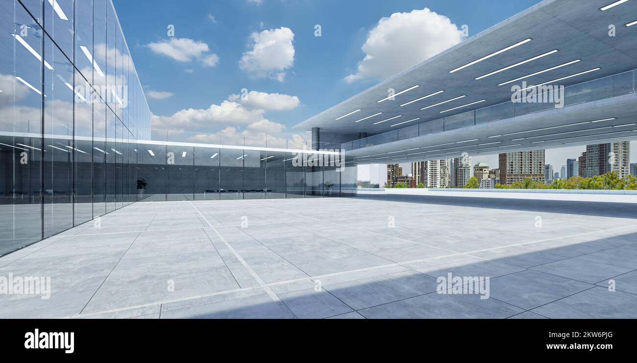 Modern glass wall commercial buildings exterior. Realistic 3d rendering ...