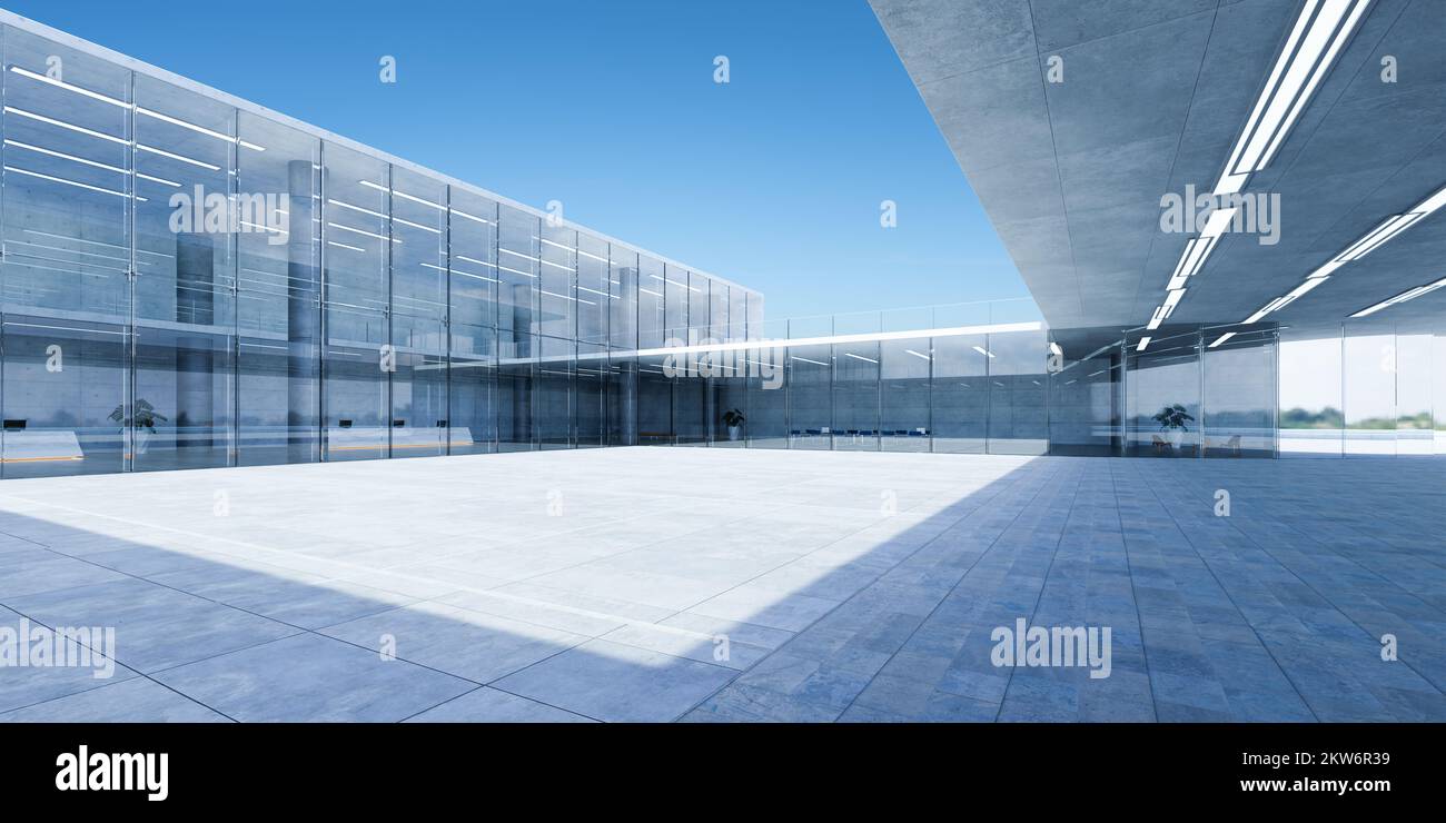 Modern glass wall commercial buildings exterior. Realistic 3d rendering ...