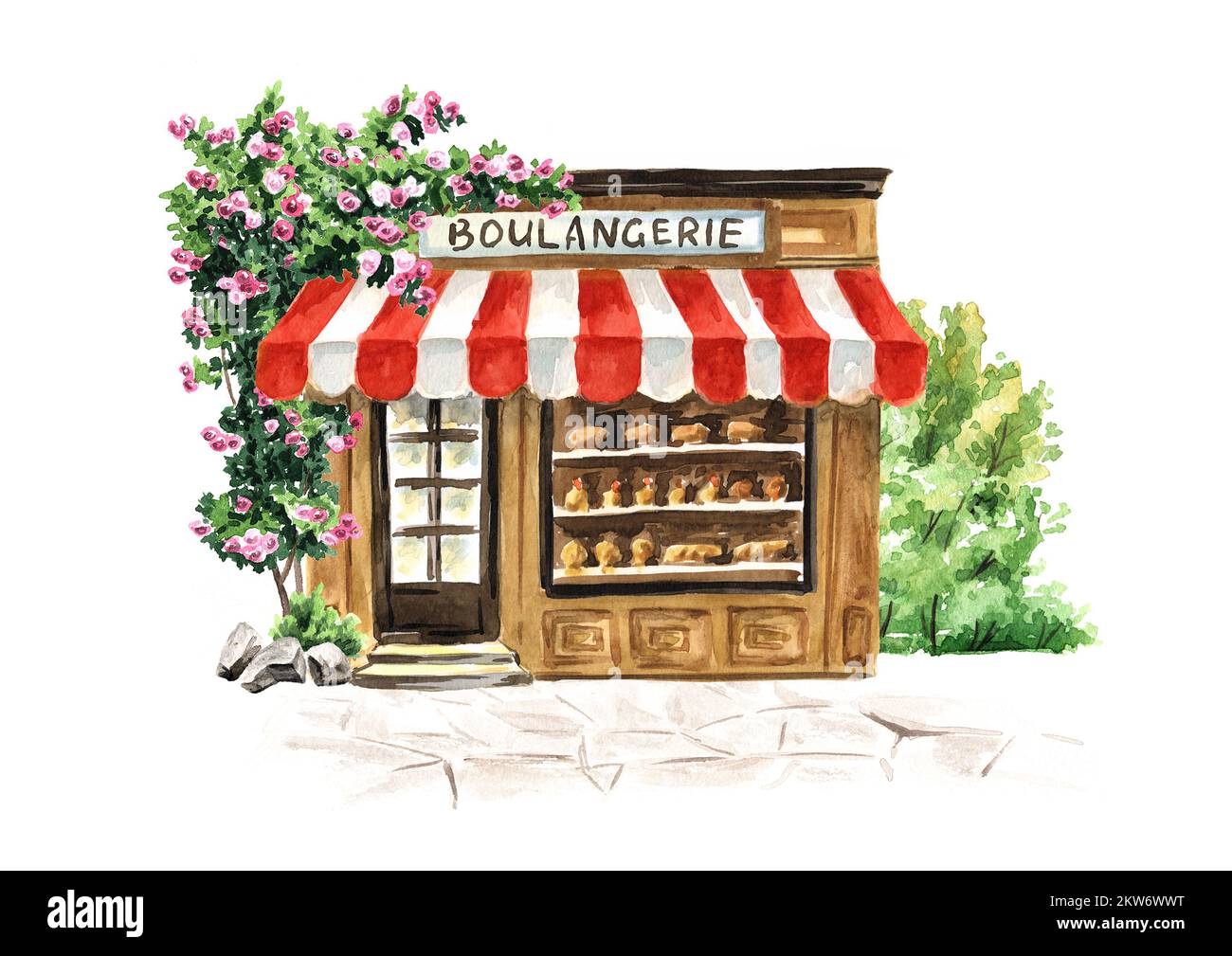 Bakery house, shop. Hand drawn watercolor illustration isolated on ...
