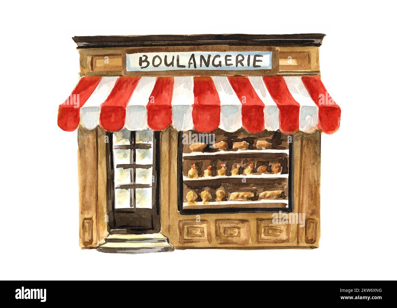 Bakery house. Hand drawn watercolor illustration isolated on white ...