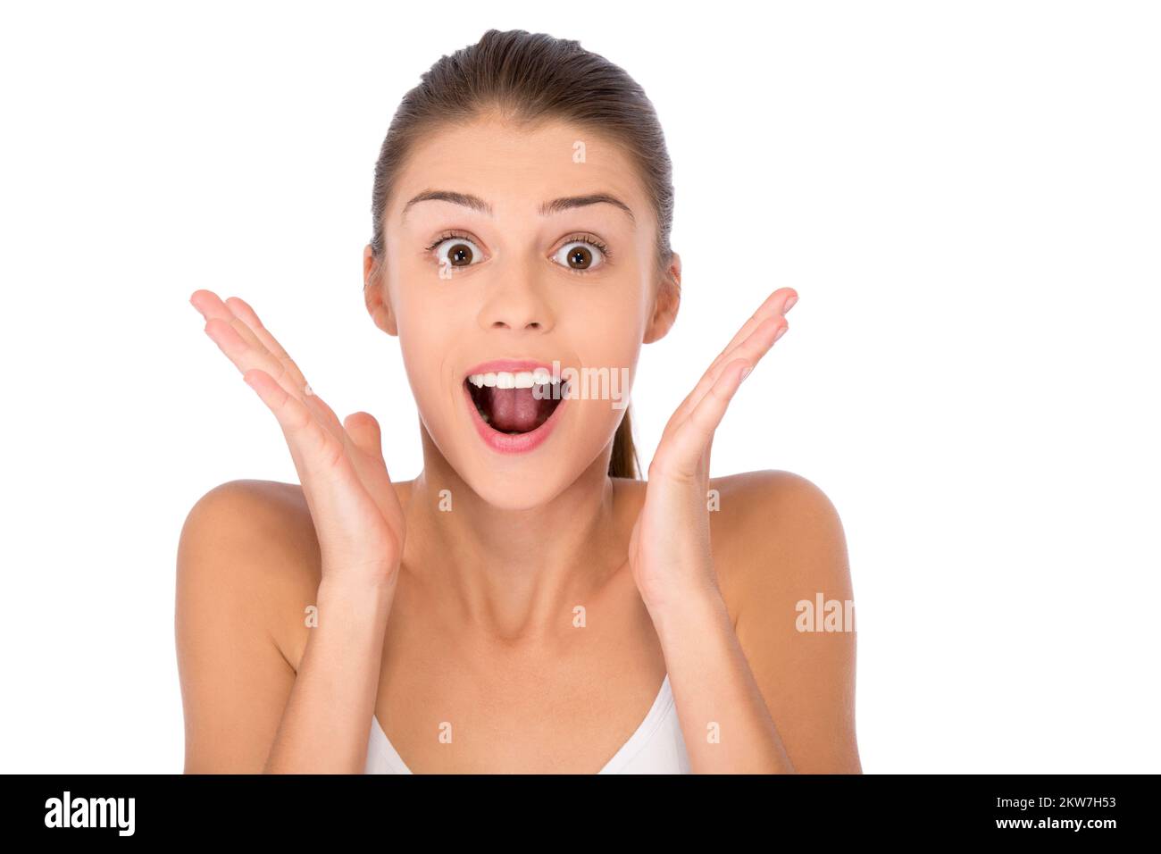 Wow That was awesome. A beautiful young woman looking surprised while ...