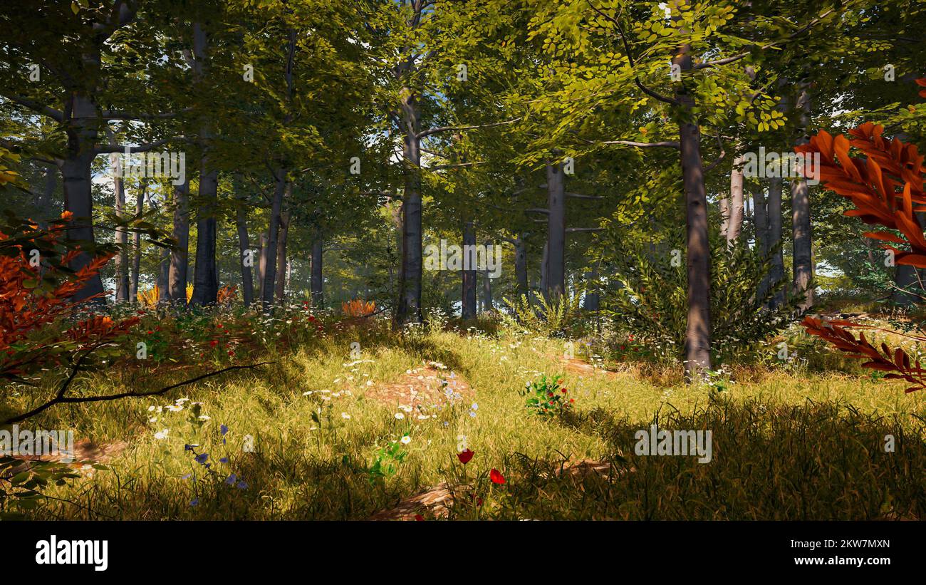 3D rendering. An immersive natural environment. Landscape to illustrate ...