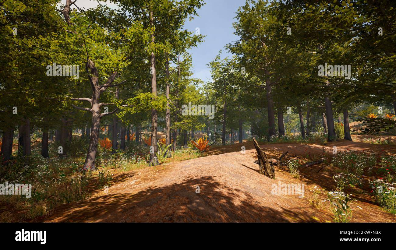 3D rendering. An immersive natural environment. Landscape to illustrate ...