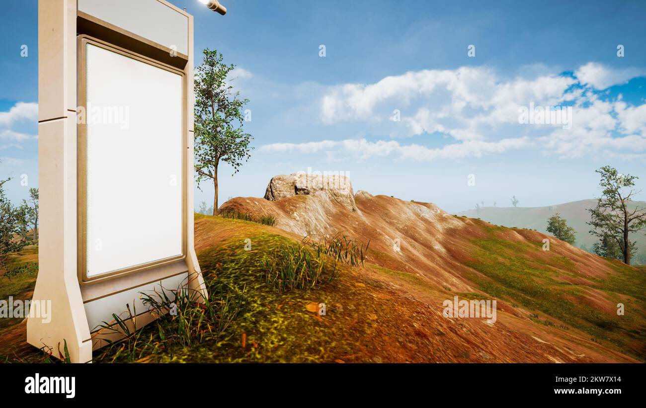 3D rendering. Outside mockup with natural environment, advertising in ...