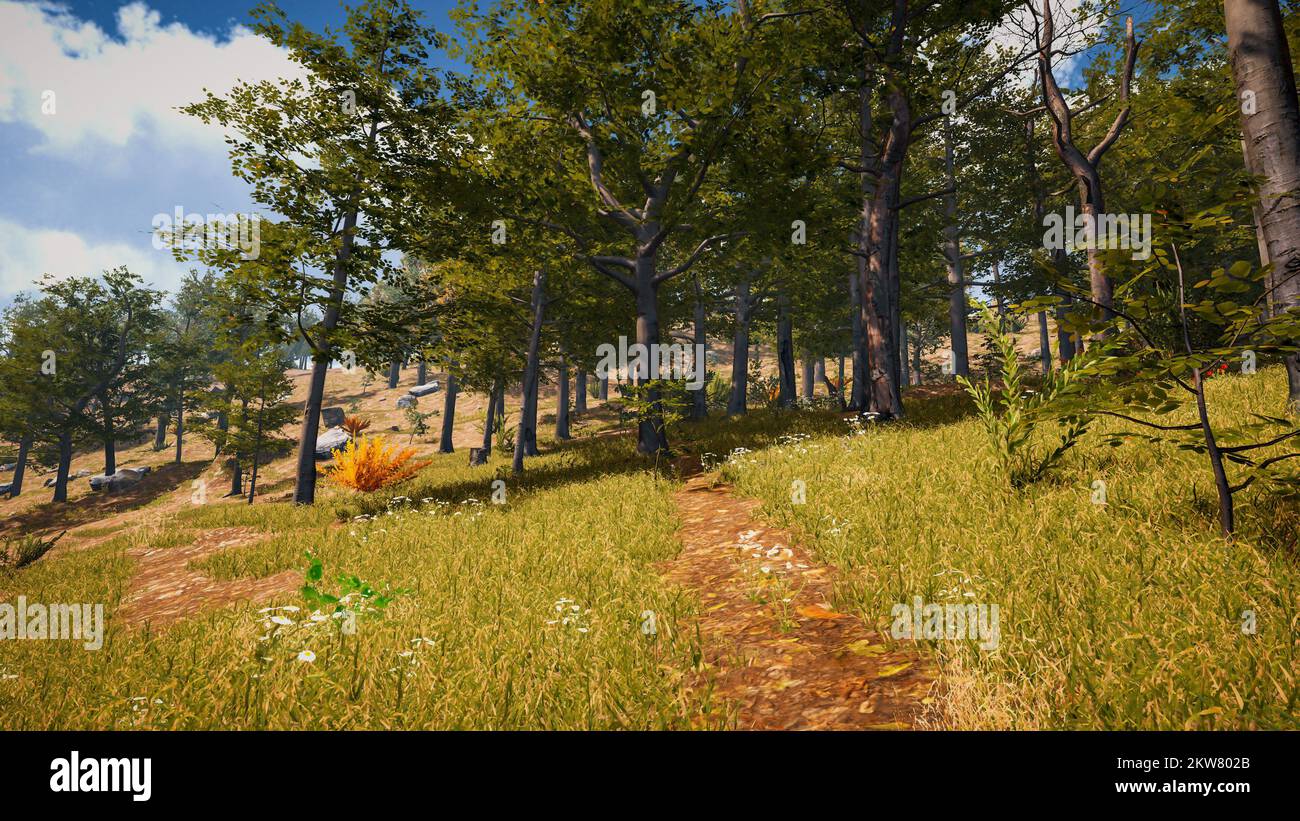 3D rendering. An immersive natural environment. Landscape to illustrate ...