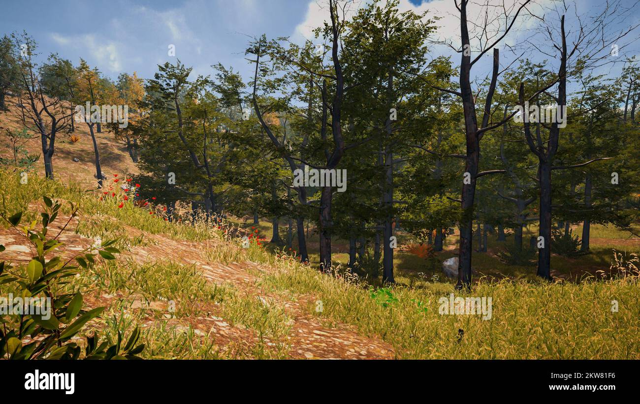 3D rendering. An immersive natural environment. Landscape to illustrate ...