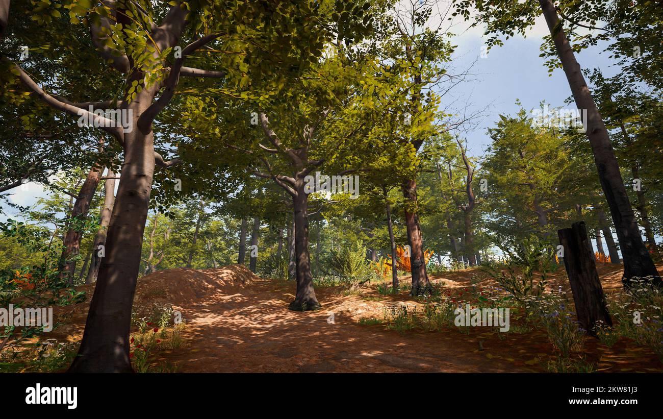 3D rendering. An immersive natural environment. Landscape to illustrate ...