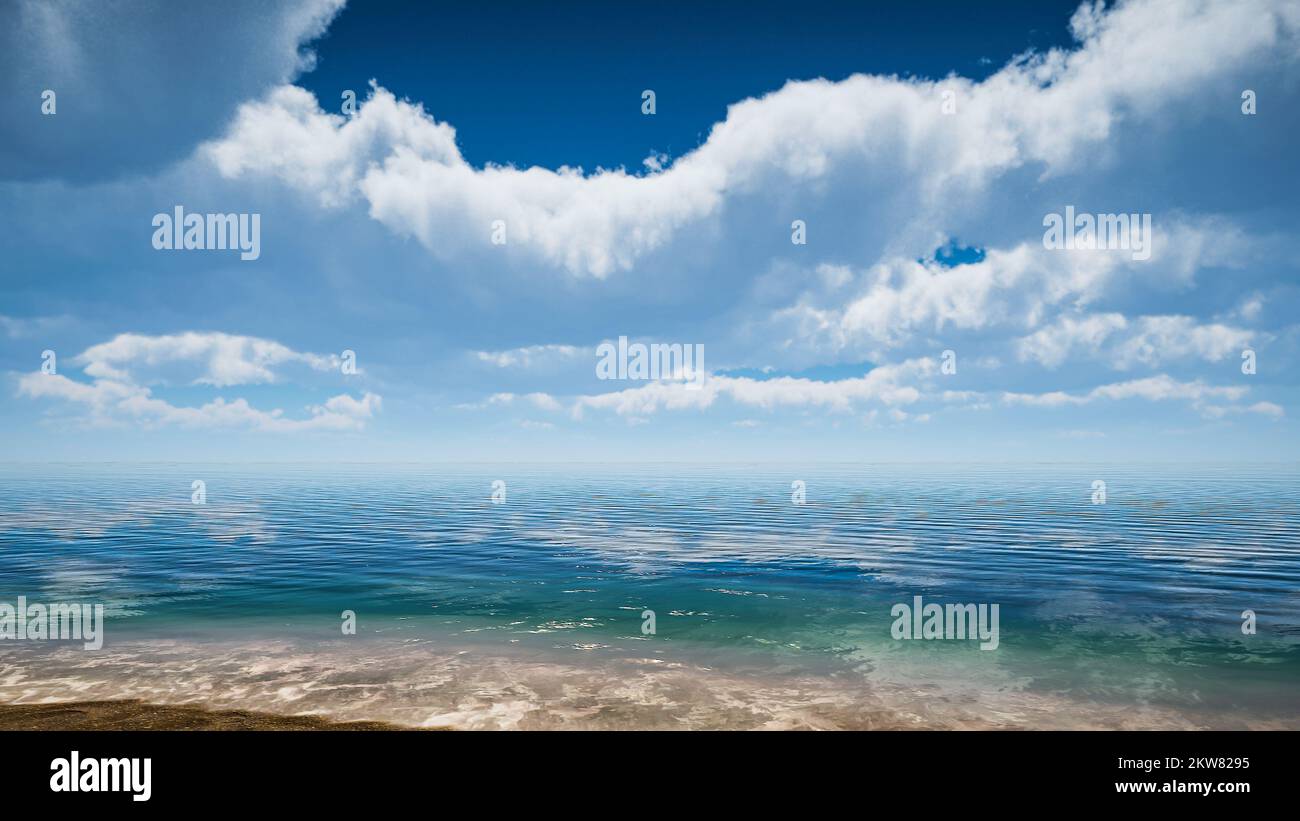 3D rendering. Natural environment of a green island with no trees ...