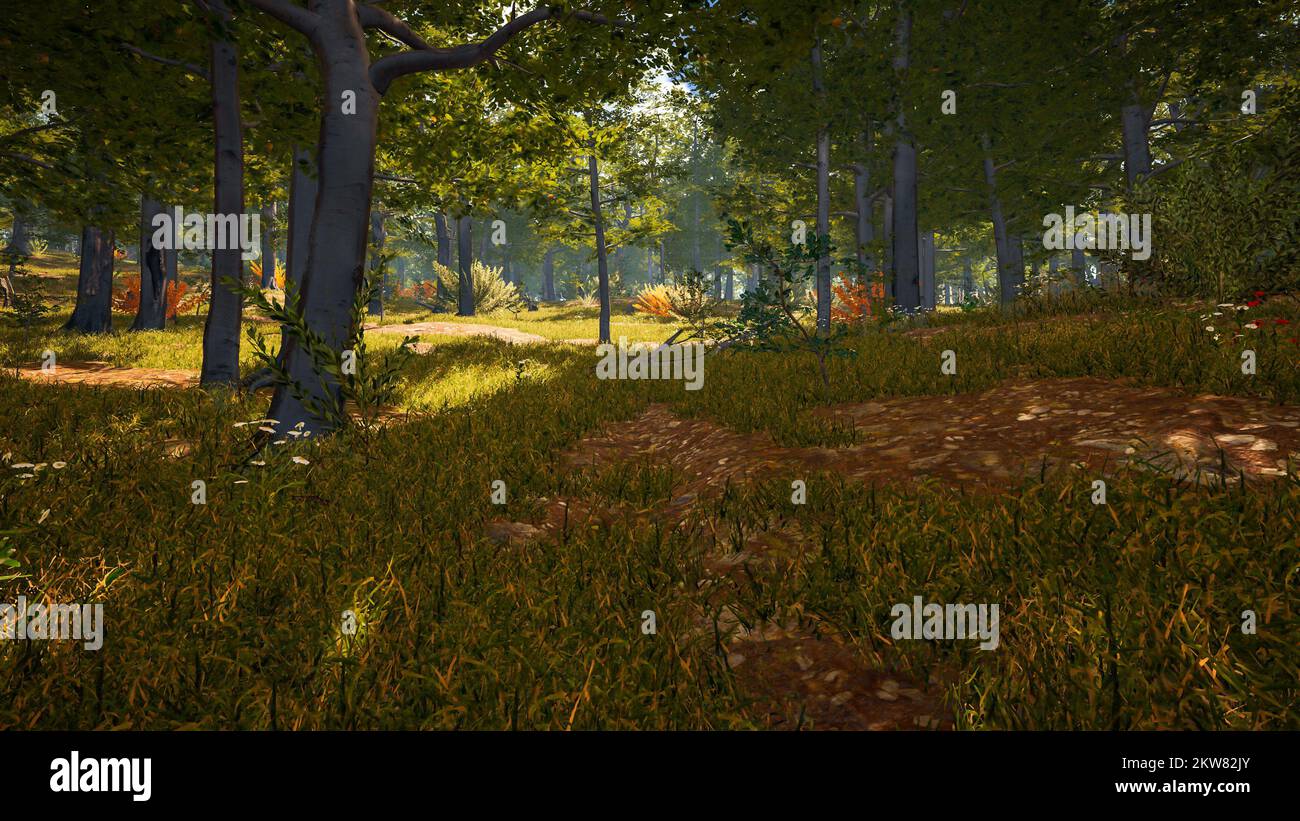 3D rendering. An immersive natural environment. Landscape to illustrate ...