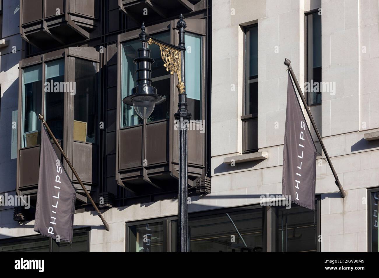 LONDON, UK - NOVEMBER 16, 2022: Banner signs outside Phillips Auction ...