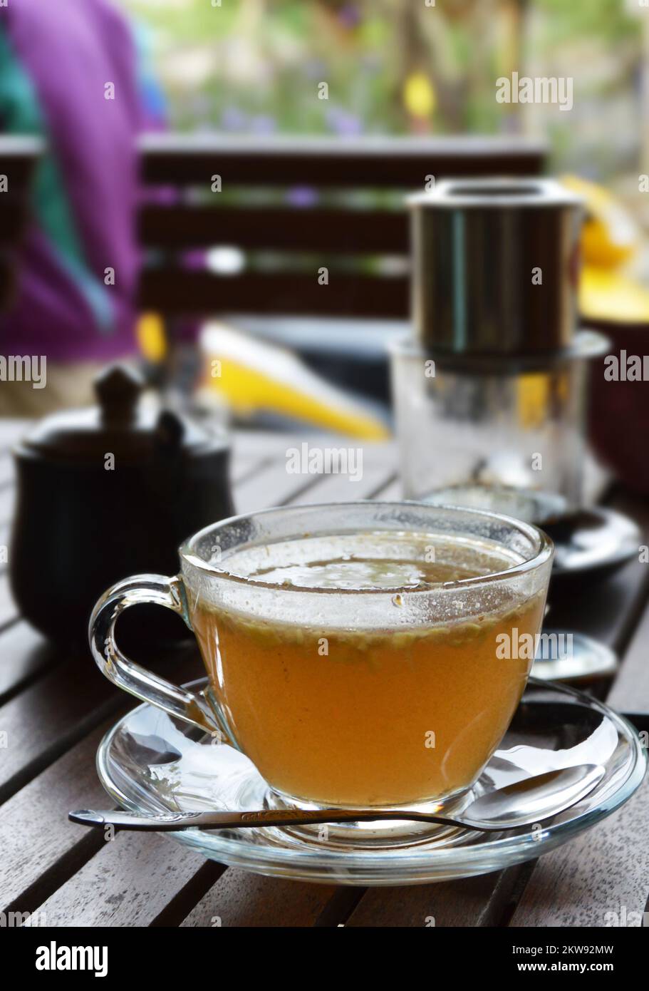 Hot ginger tea with honey in transparent glass cup Stock Photo - Alamy