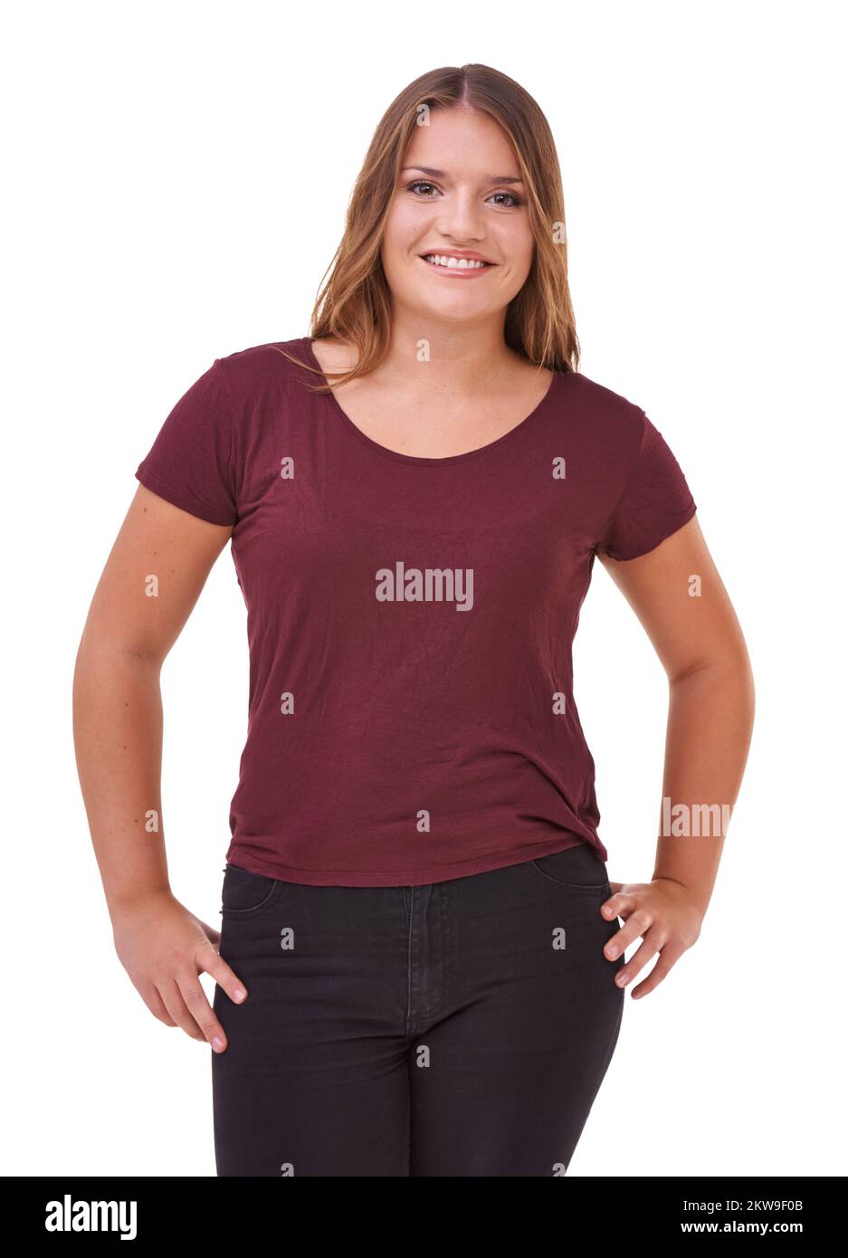 She exudes confidence. a beautiful plus size model isolated on white ...