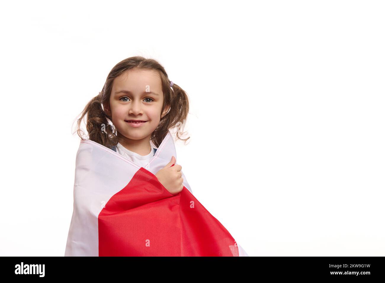Beautiful European Polish little child girl with two cute ponytails ...