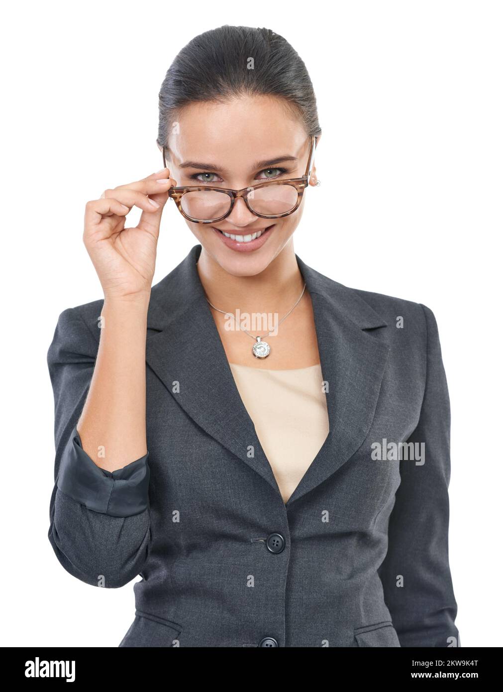 Rising star in the office. Studio portrait of a confident young female ...