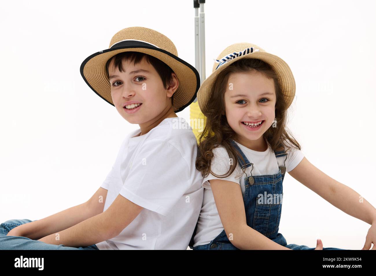 Lovely kids, brother and sister going for summer vacations traveling ...