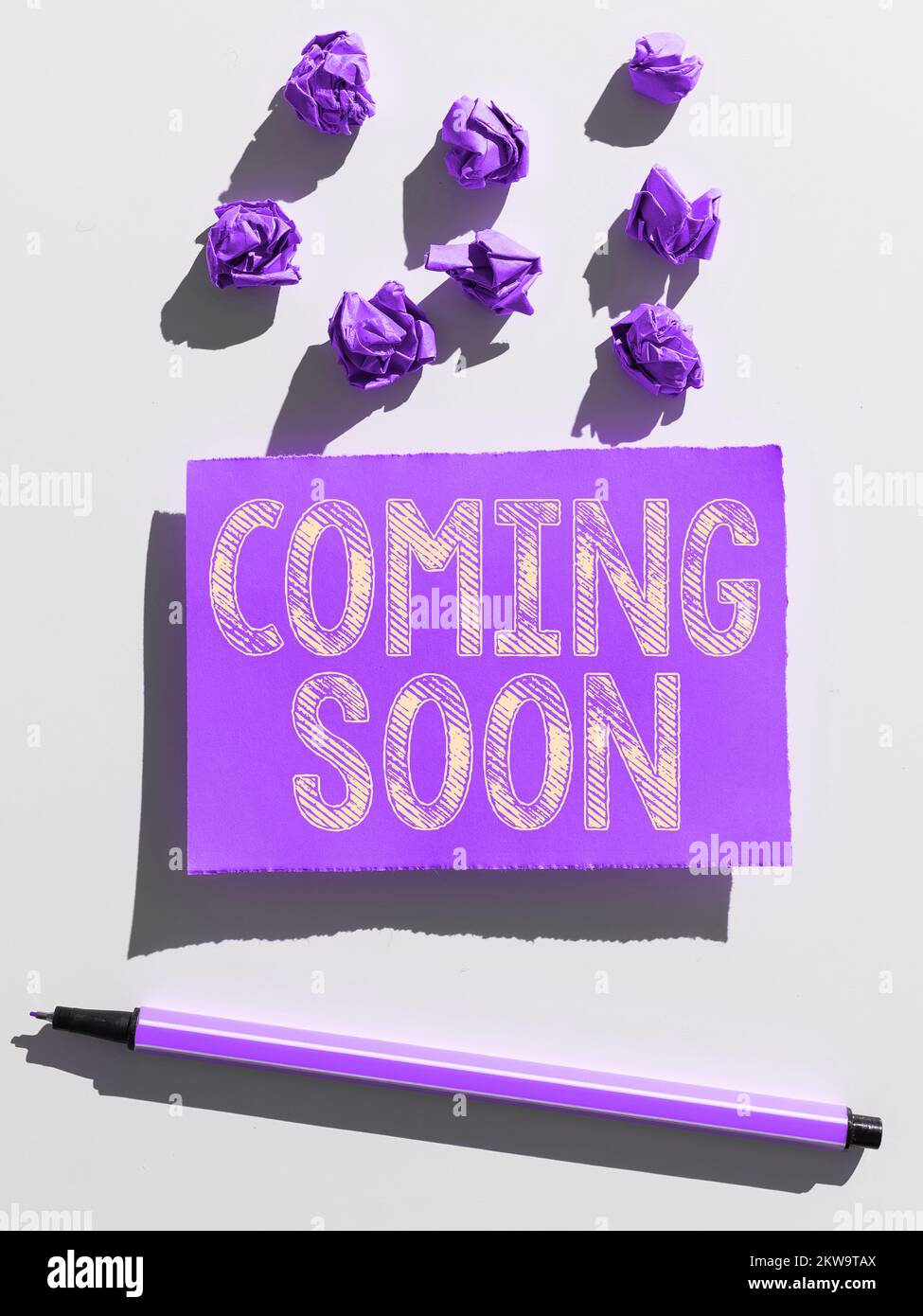 Conceptual caption Coming Soon, Word Written on something is going to ...