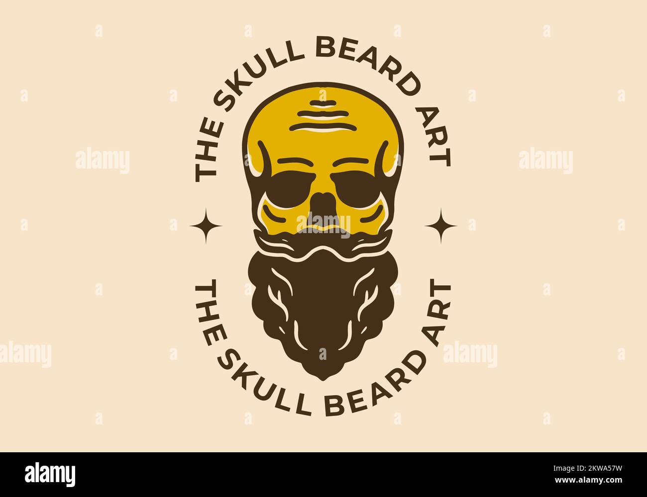 Vintage art illustration of skull with long mustache and beard Stock ...