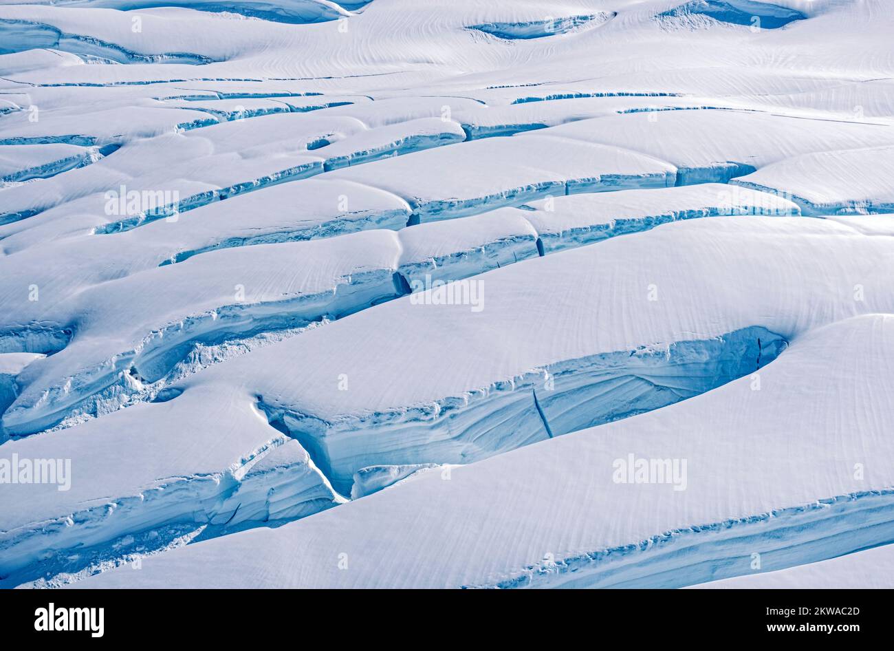 Aerial view of deep crevasses in the icefields in Kluane National Park ...