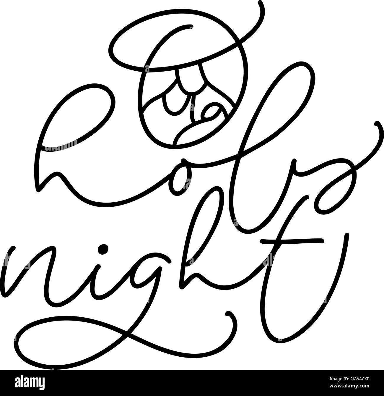 Holy night monoline calligraphy text word and Christmas Vector ...