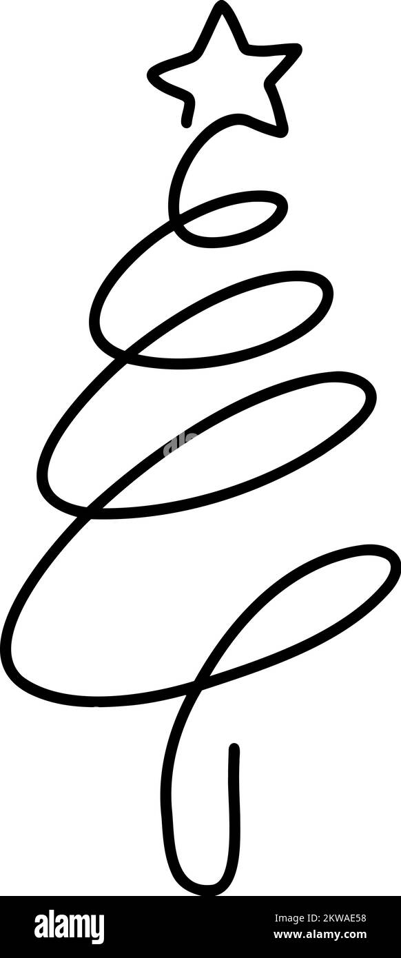 Christmas vector pine fir tree one line art with star. Continuous one ... Christmas vector pine fir tree one line art with star. Continuous one ...