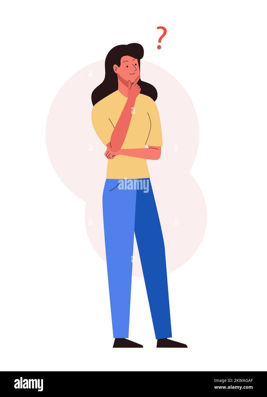 Woman thinking with question mark. Female character design in a ...