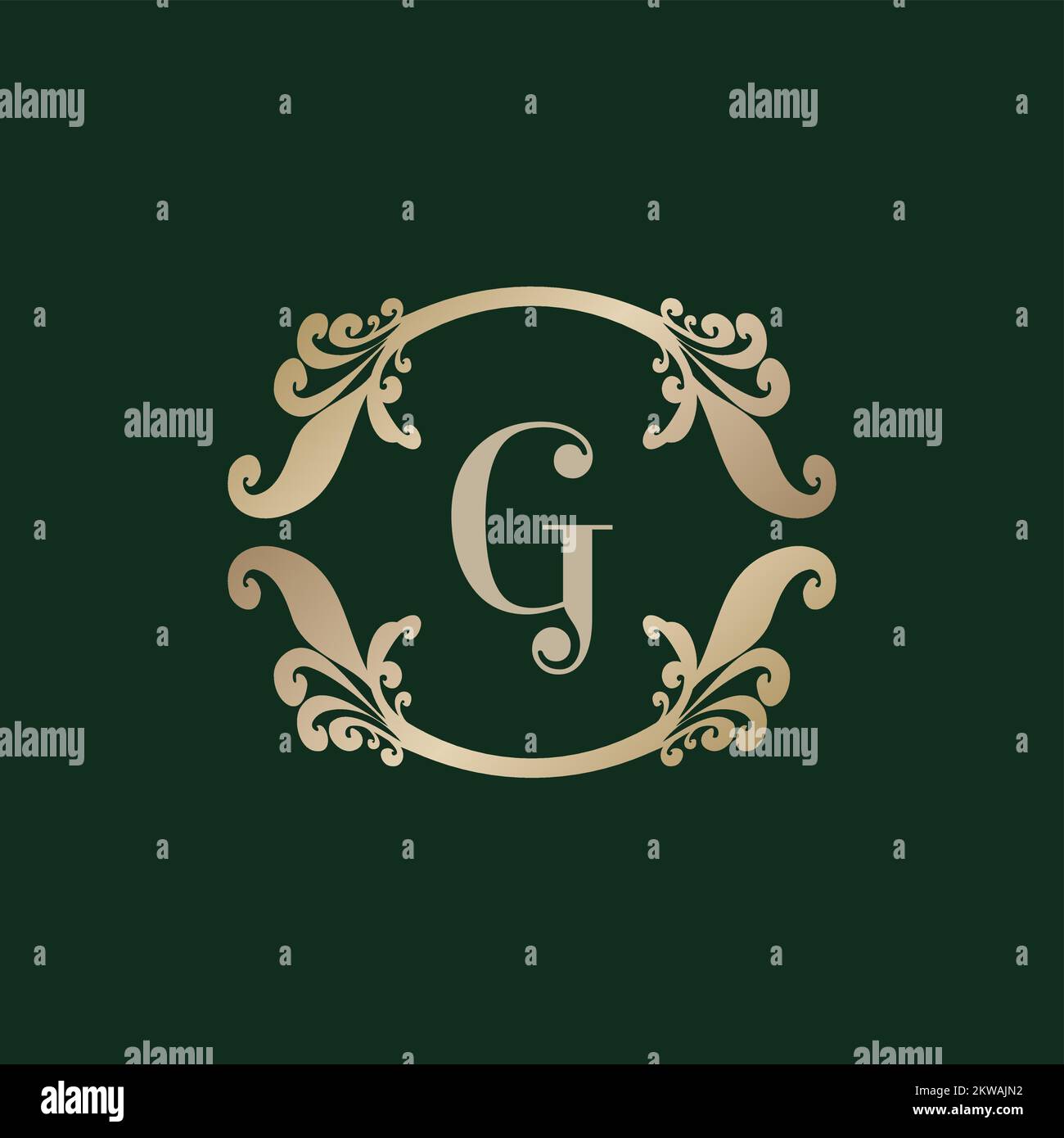 Letter G Alphabet Logo with Luxury Decorative Golden Frame. Elegant ...