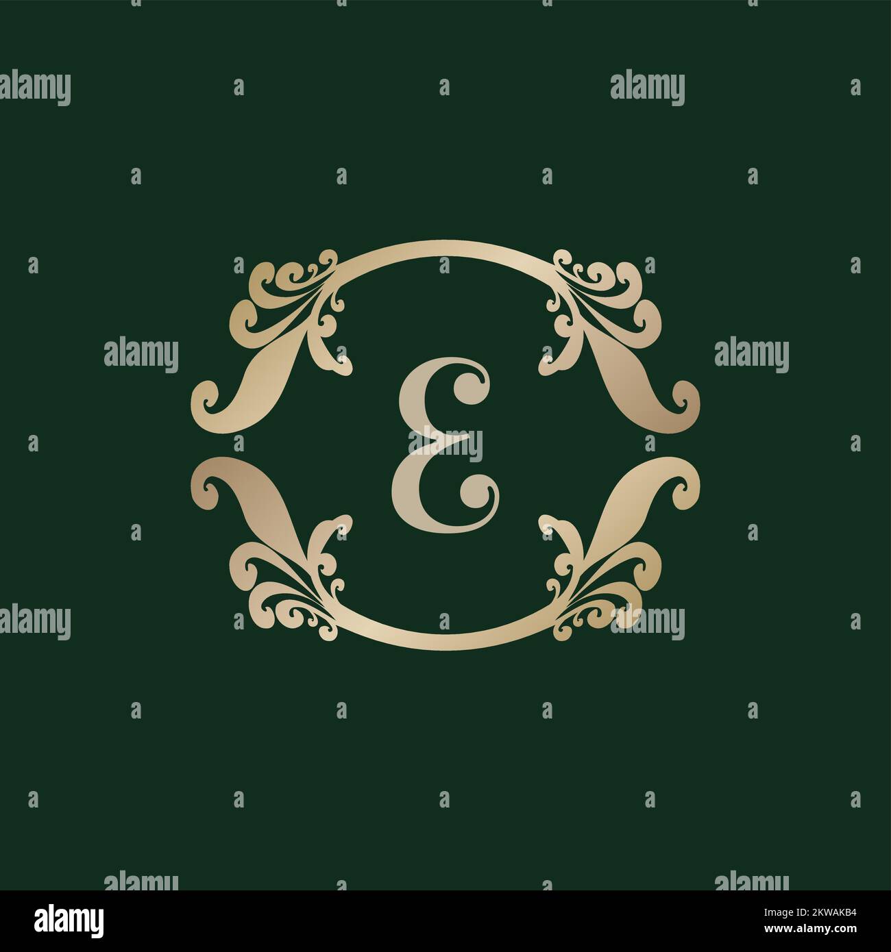 Letter E Alphabet Logo with Luxury Decorative Golden Frame. Elegant ...