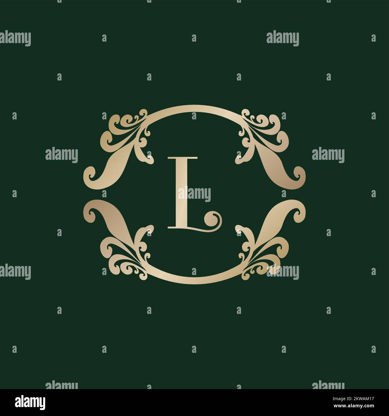 Letter L Alphabet Logo with Luxury Decorative Golden Frame. Elegant ...