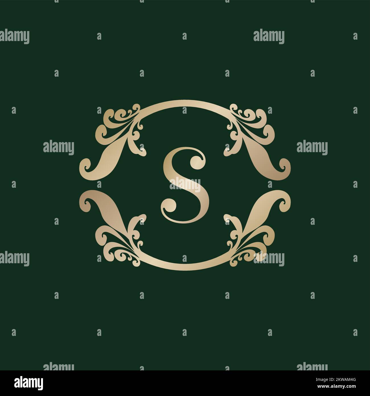 Letter S Alphabet Logo with Luxury Decorative Golden Frame. Elegant ...