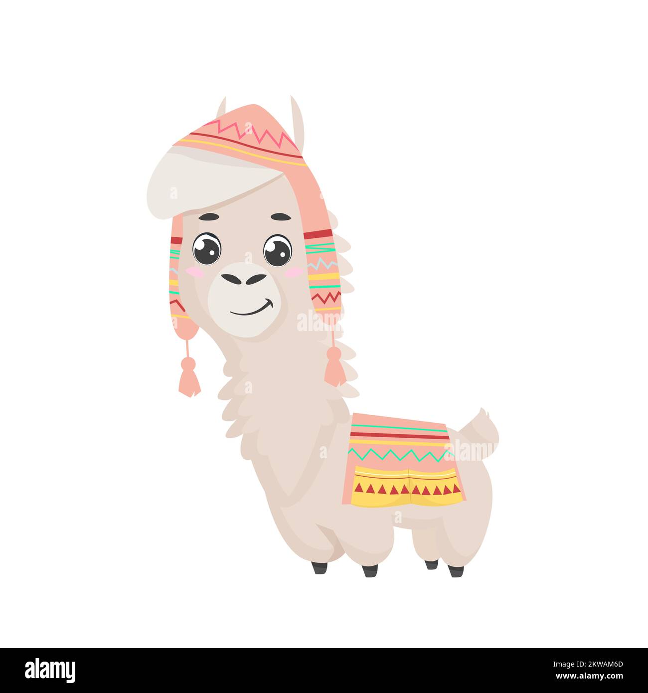 Cute cartoon Alpaca in hat and blanket. Funny smiling animal for childs ...